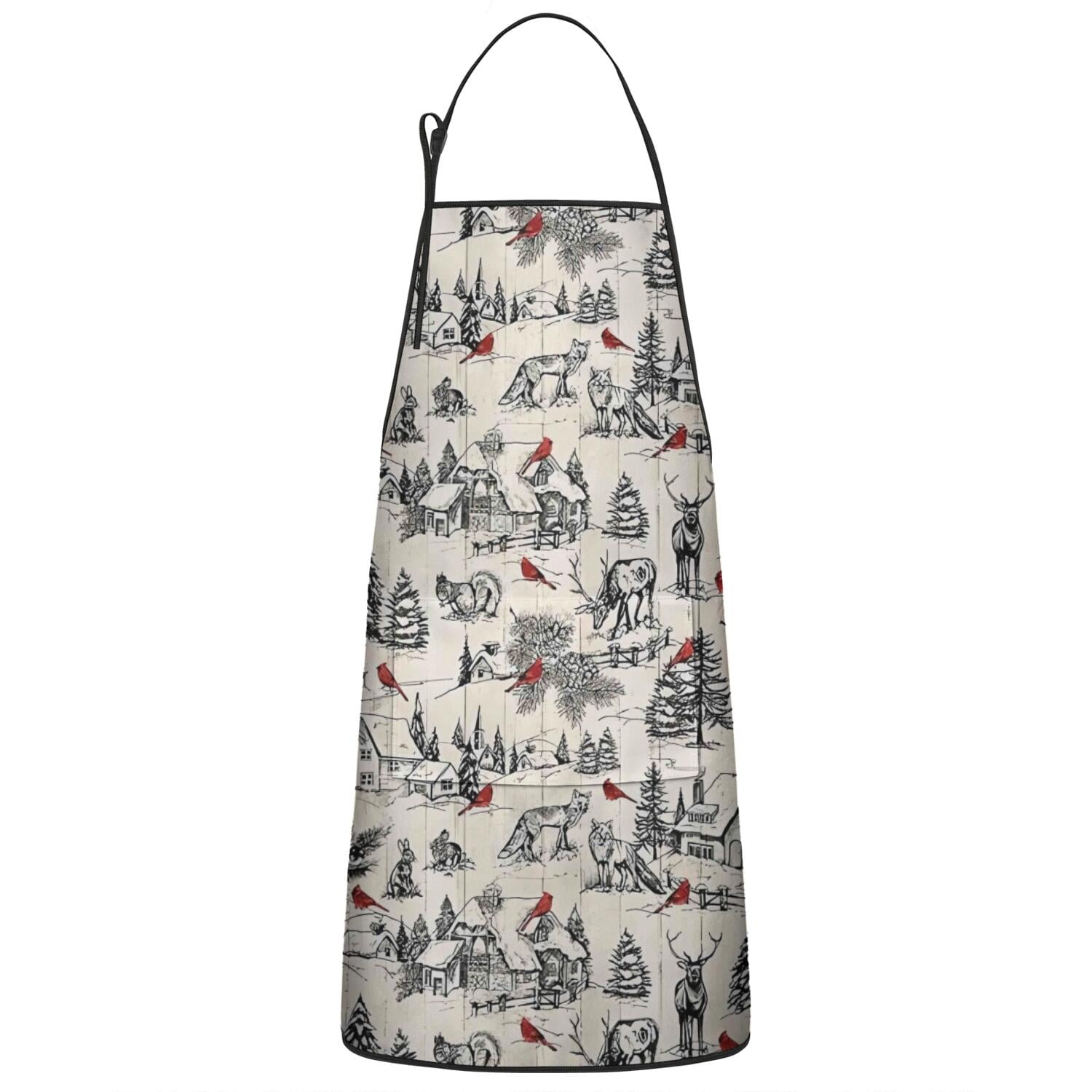Beige Christmas Winter Scene Pattern Apron-Garden Aprons for Women with ...