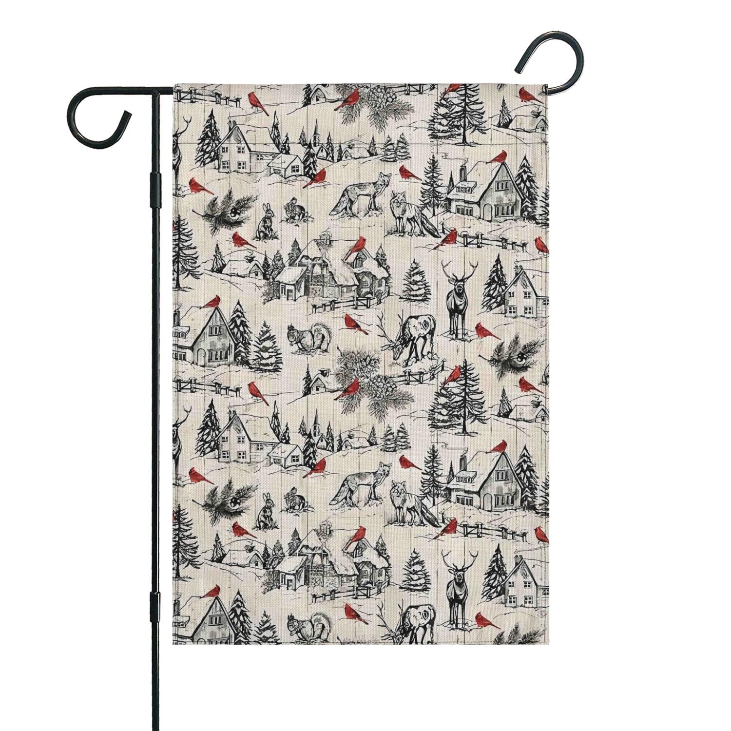 Beige Christmas Winter Scene Pattern Fall Garden Flags 12.5"x18" Double ...