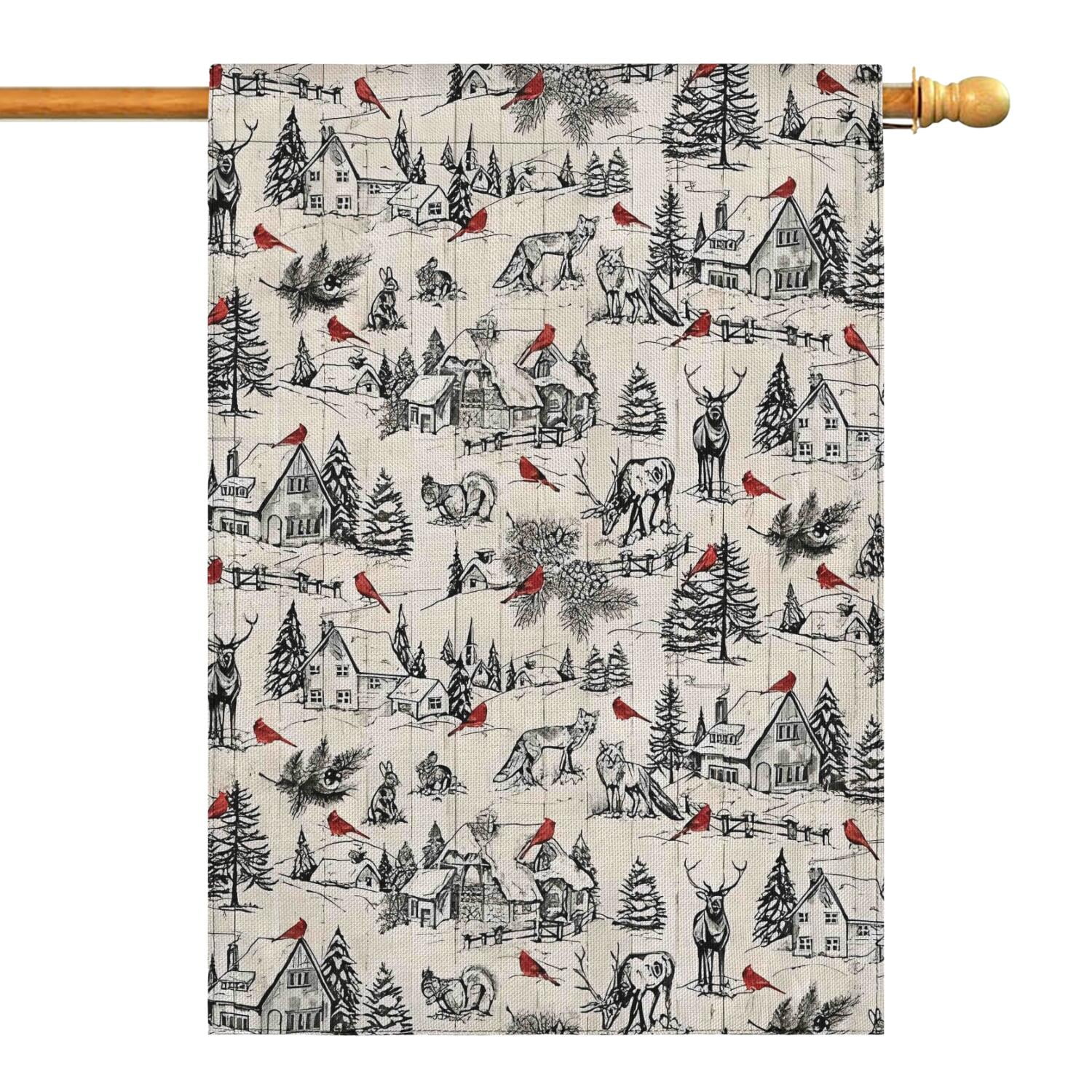 Beige Christmas Winter Scene Pattern Fall Garden Flags 28"x40" Double ...