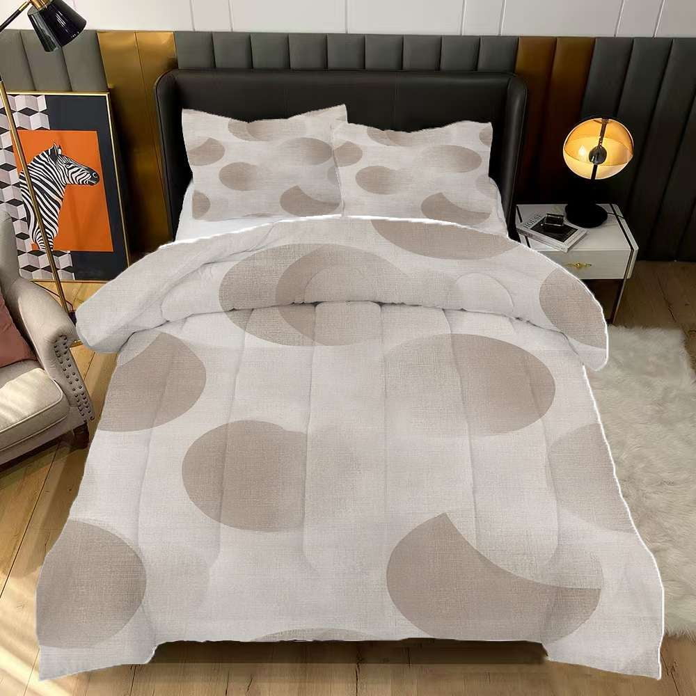 Beige Circles Textured Fabric Comforter Set Full Size Bedding Set For ...