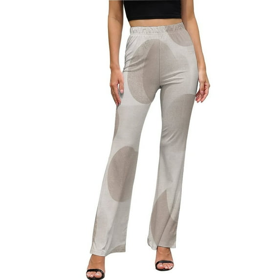 Beige Circles Textured Fabric High Waisted Casual Flared Trousers ...