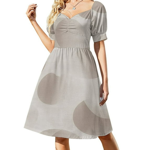 Beige Circles Textured Fabric Short Sleeve Dress Clothes Women's Summer ...