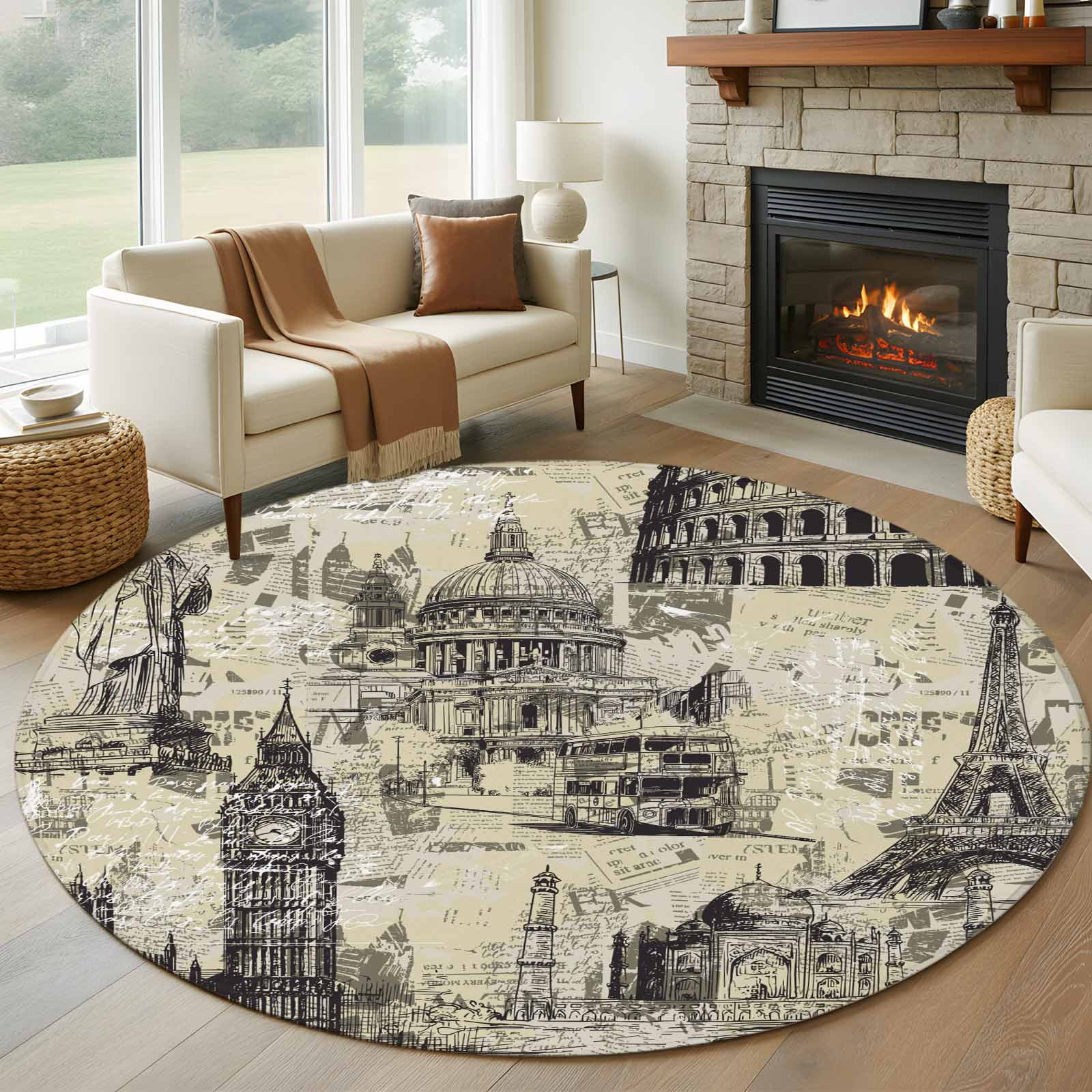 Beige City 6FT Round Area Rugs for Living Room Retro Country Beige ...