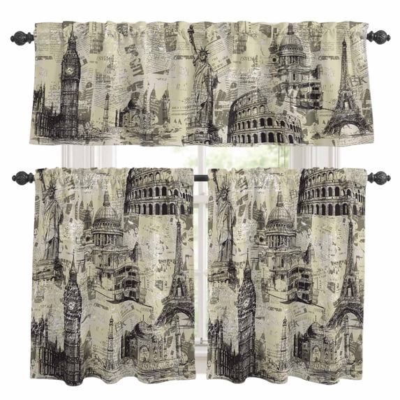 Beige City Kitchen Curtains Set for Windows, Retro Country Beige ...