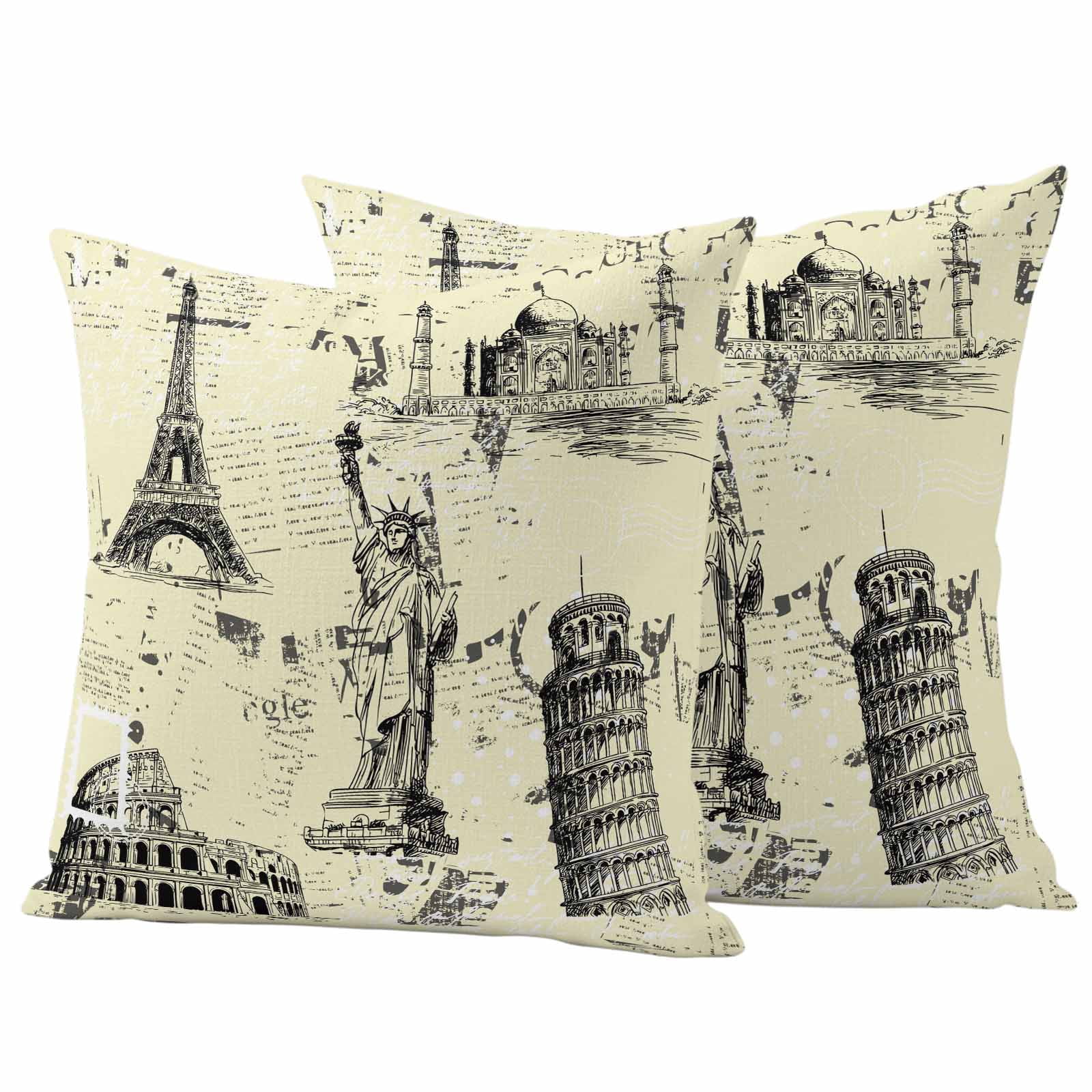 Beige City Outdoor Waterproof Pillow Covers, Modern Black Architecture ...
