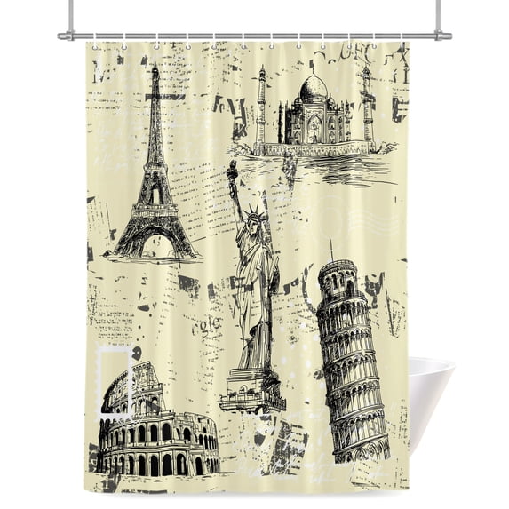 Beige City Shower Curtain, Modern Black Architecture Light Yellow ...