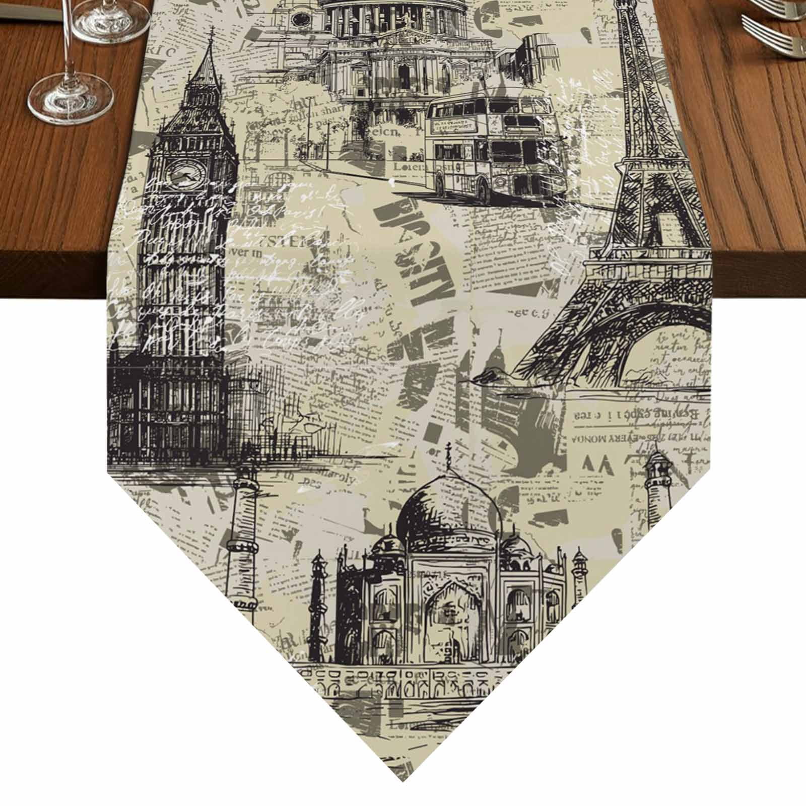 Beige City Table Runner for Dining Room, Retro Country Beige ...