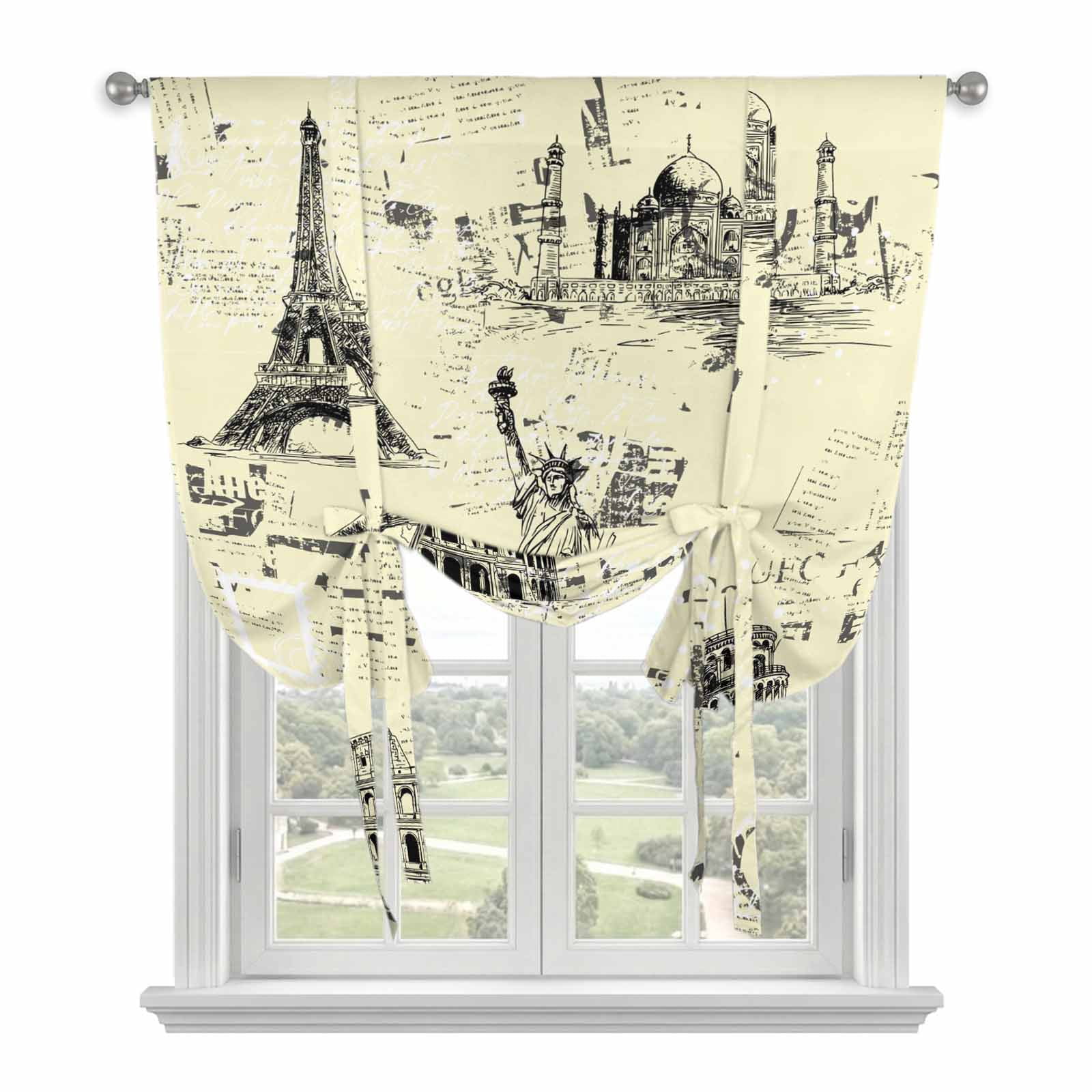 Beige City Tie Up Curtains for Window, Thermal Insulated Balloon Shade ...