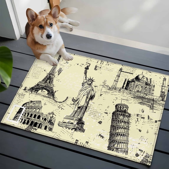 Beige City Washable Entry Rug 2x3 Modern Black Architecture Light ...