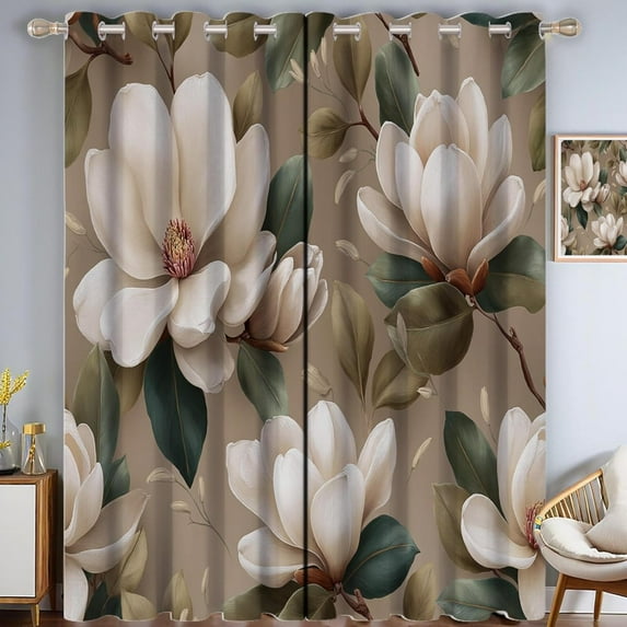 Beige Classic Floral Theme Curtains & Drapes, Grommet,Watercolor ...