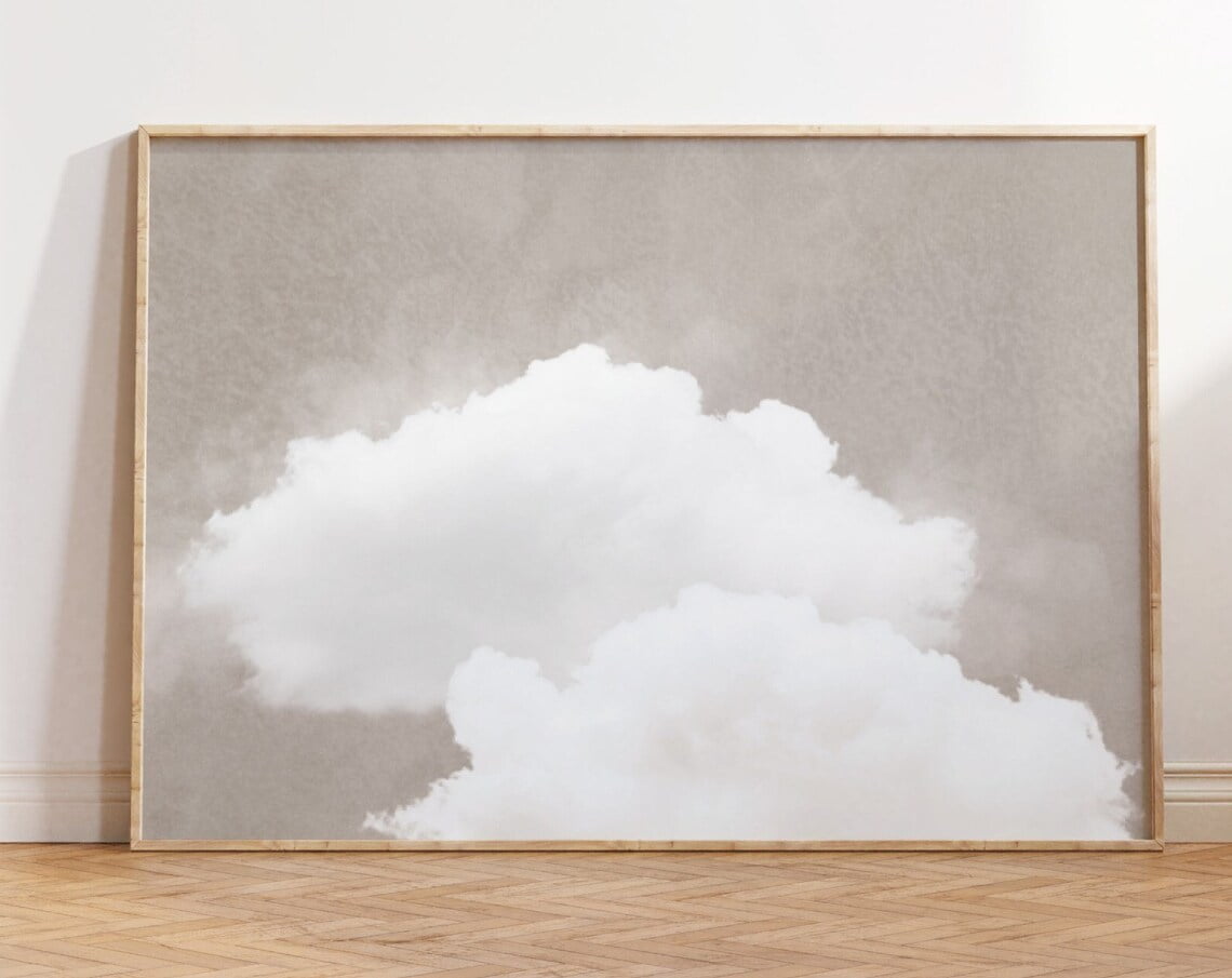 Beige Cloud Wall Art Print, Neutral Wall Art, Minimalist Landscape Poster, Above Bed Decor, Sky ...