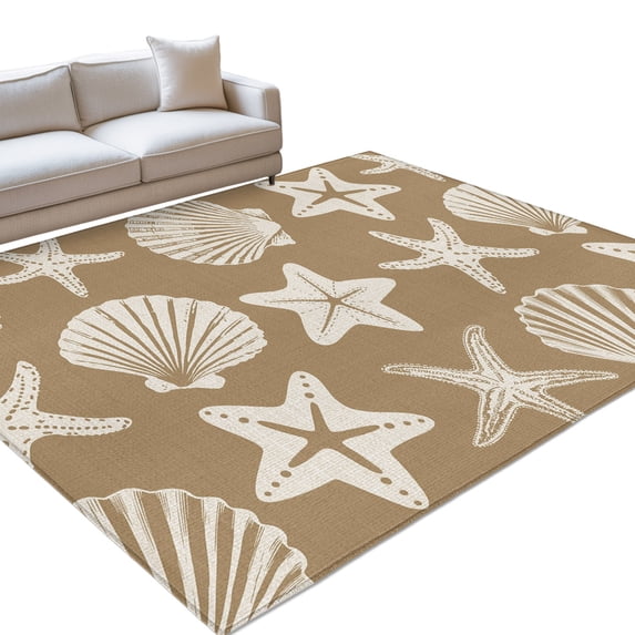 Beige Coastal Area Rugs 8x10ft Starfish Shell Ocean Nautical Floor Rug ...