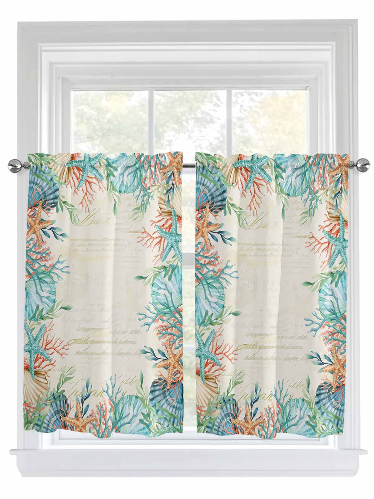 Beige Coastal Bathroom Window Curtain, Summer Nautical Beach Coral ...