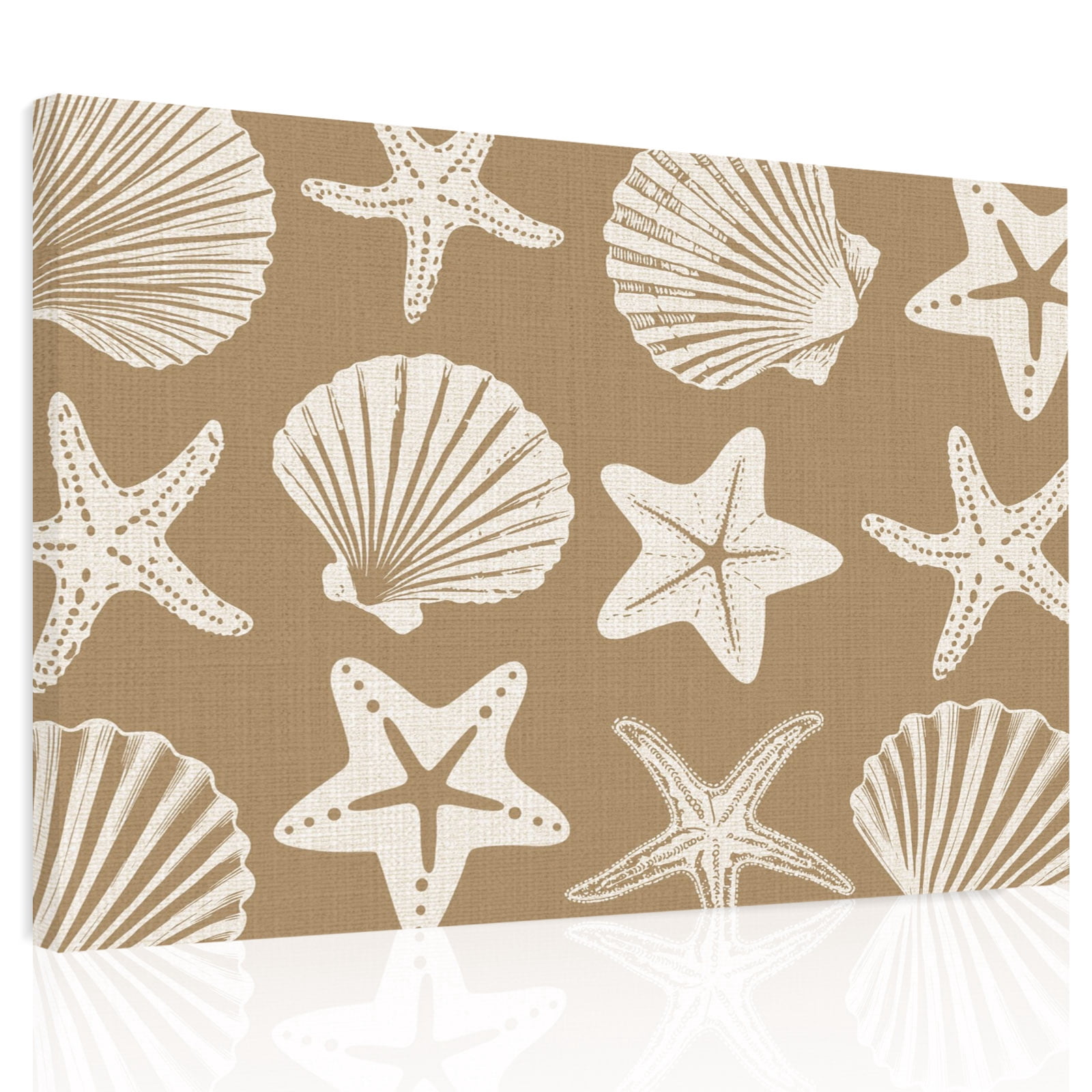Beige Coastal Canvas Print Wall Art, Starfish Shell Ocean Nautical Wall ...