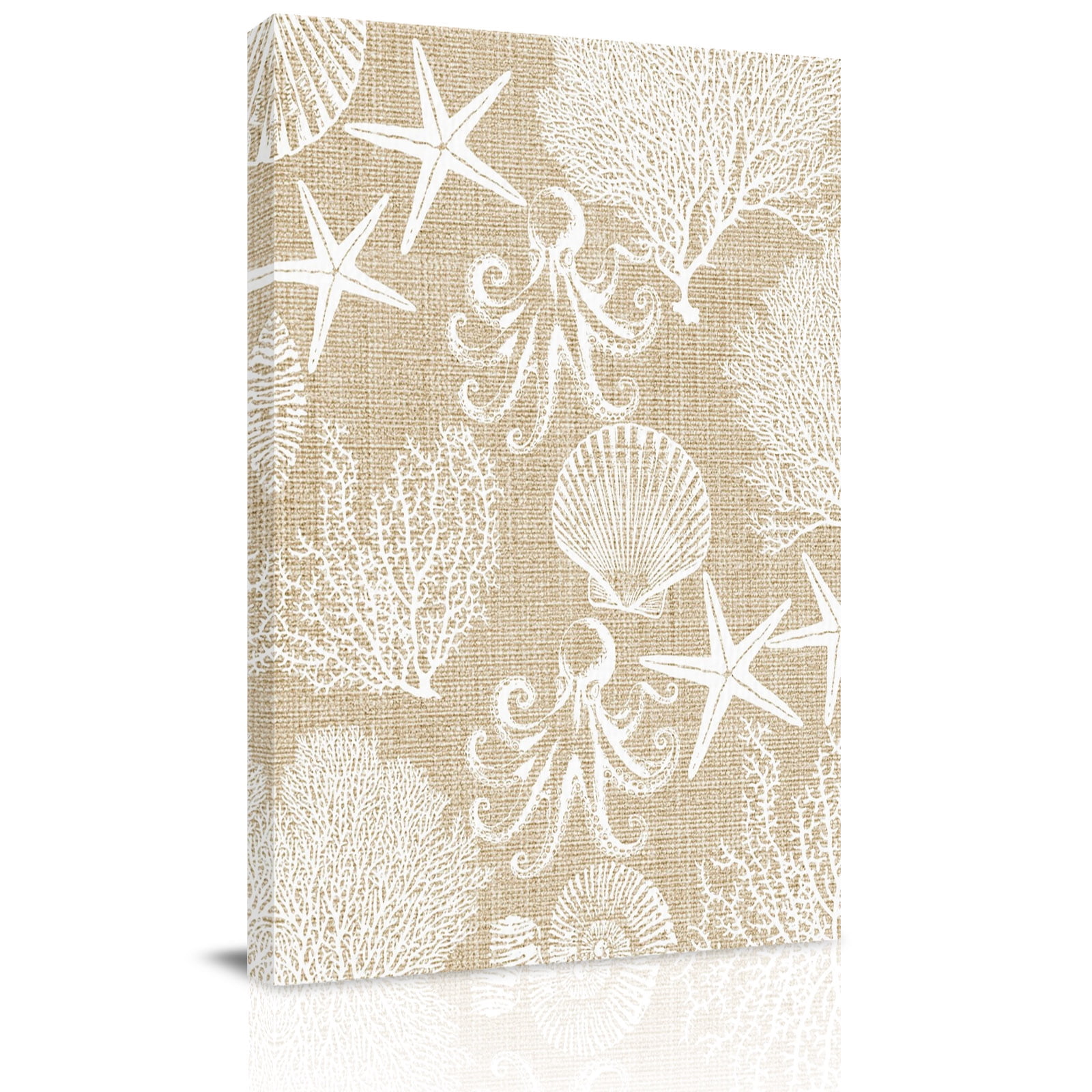 Beige Coastal Canvas Wall Art for Living Room, Nautical Starfish ...