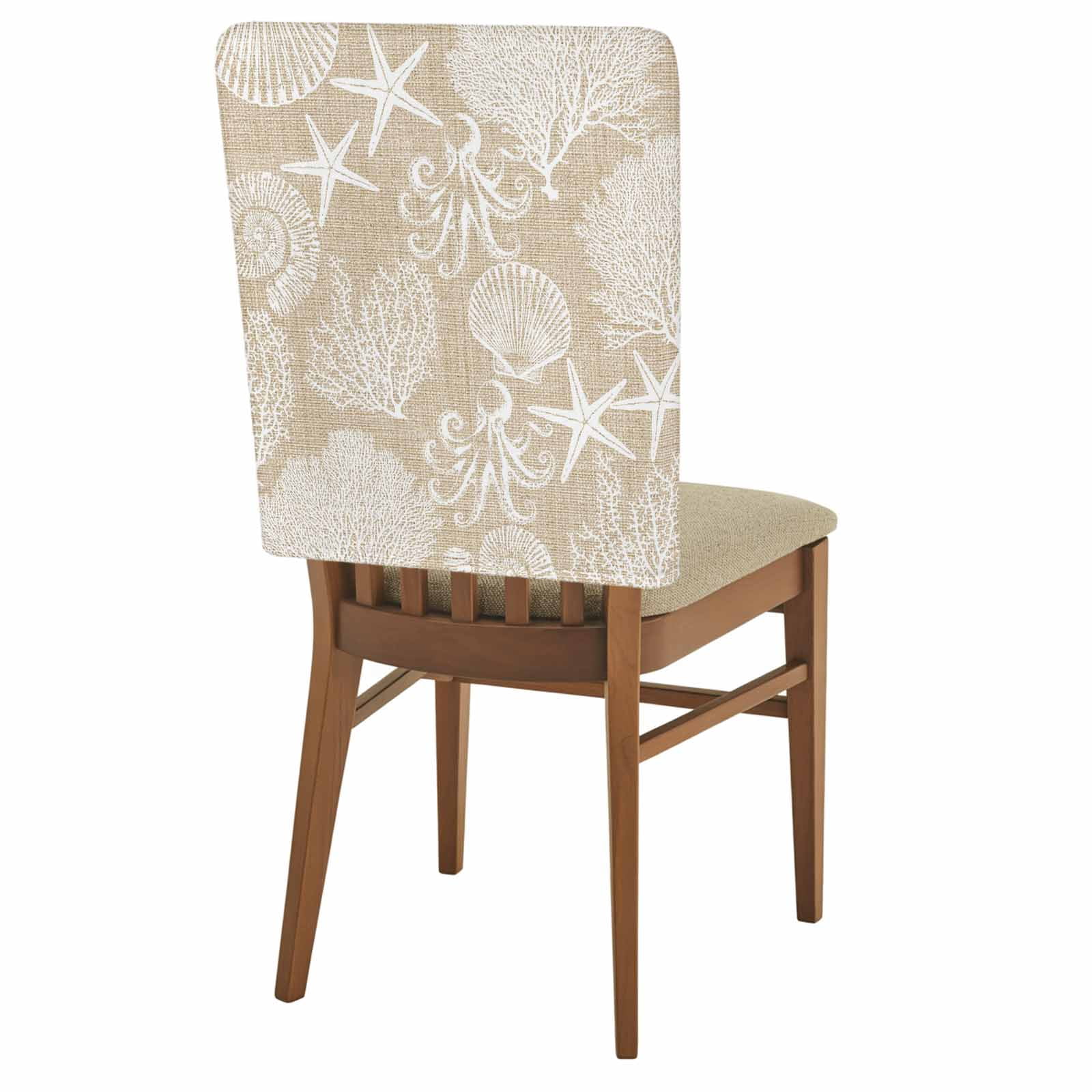 Beige Coastal Chair Covers Set of 4 Nautical Starfish Octopus Coral ...