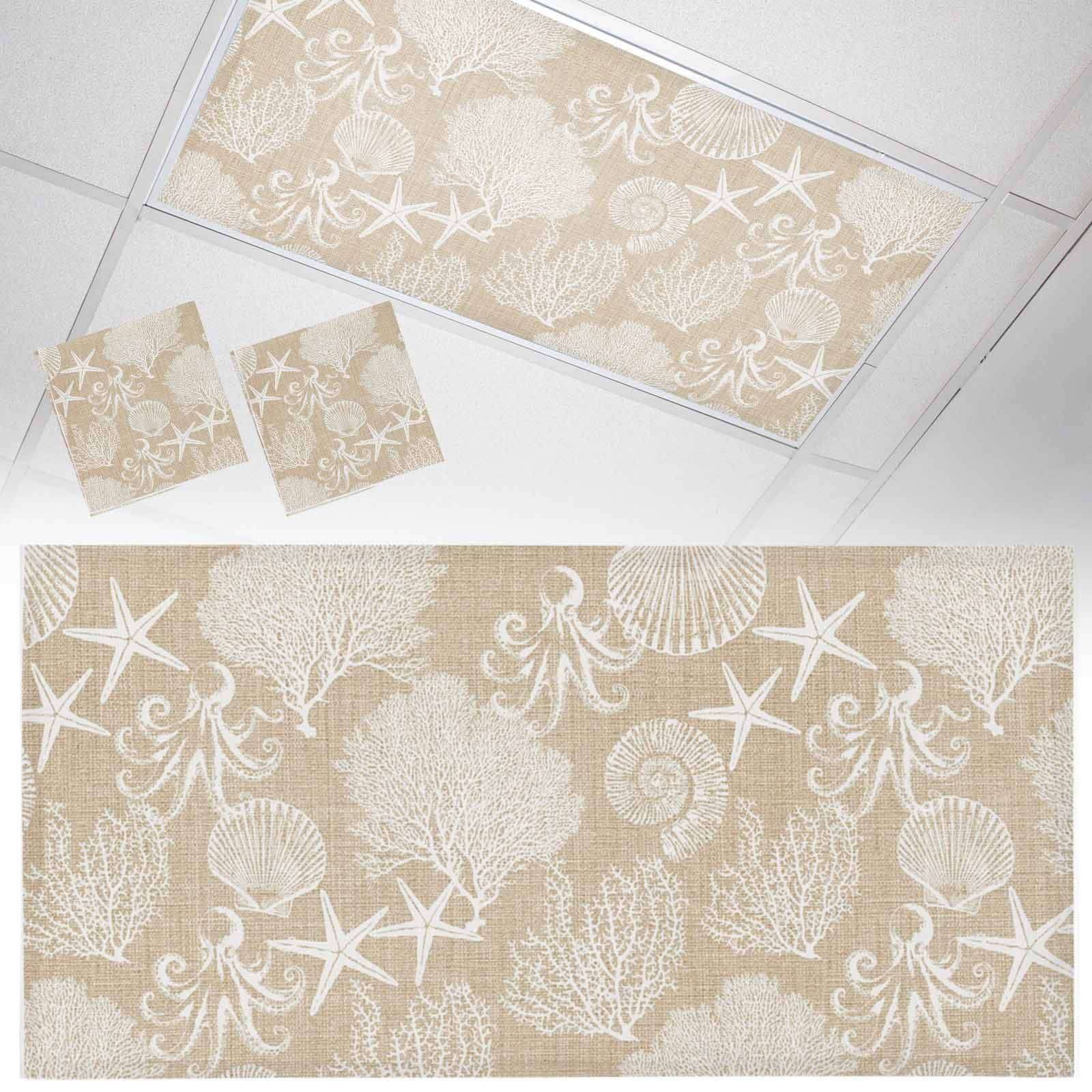 Beige Coastal Fluorescent Light Covers Nautical Starfish Octopus Coral ...