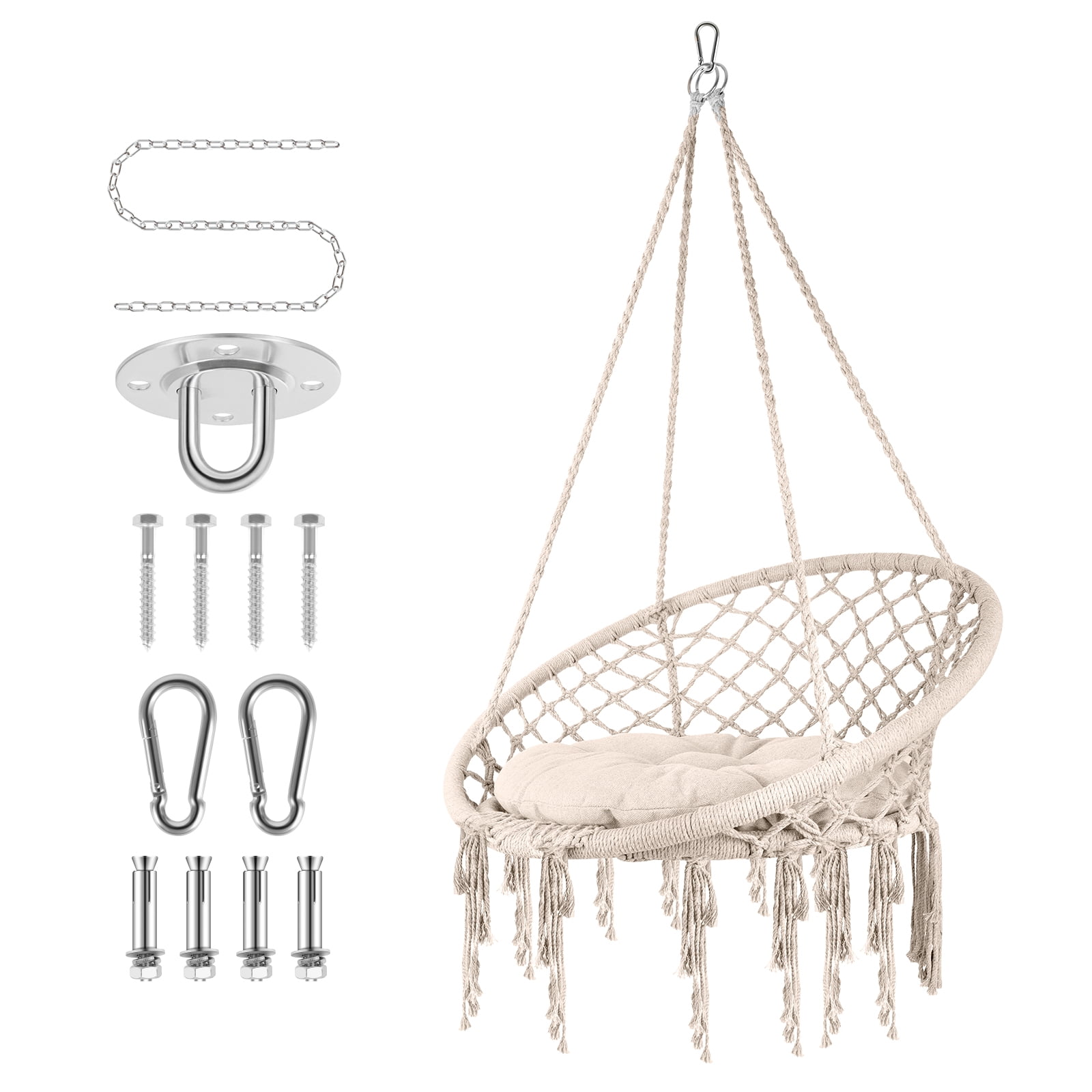 Beige Coastal Hammock Seat, Fade-Resistant Cotton Blend, C-Stand ...