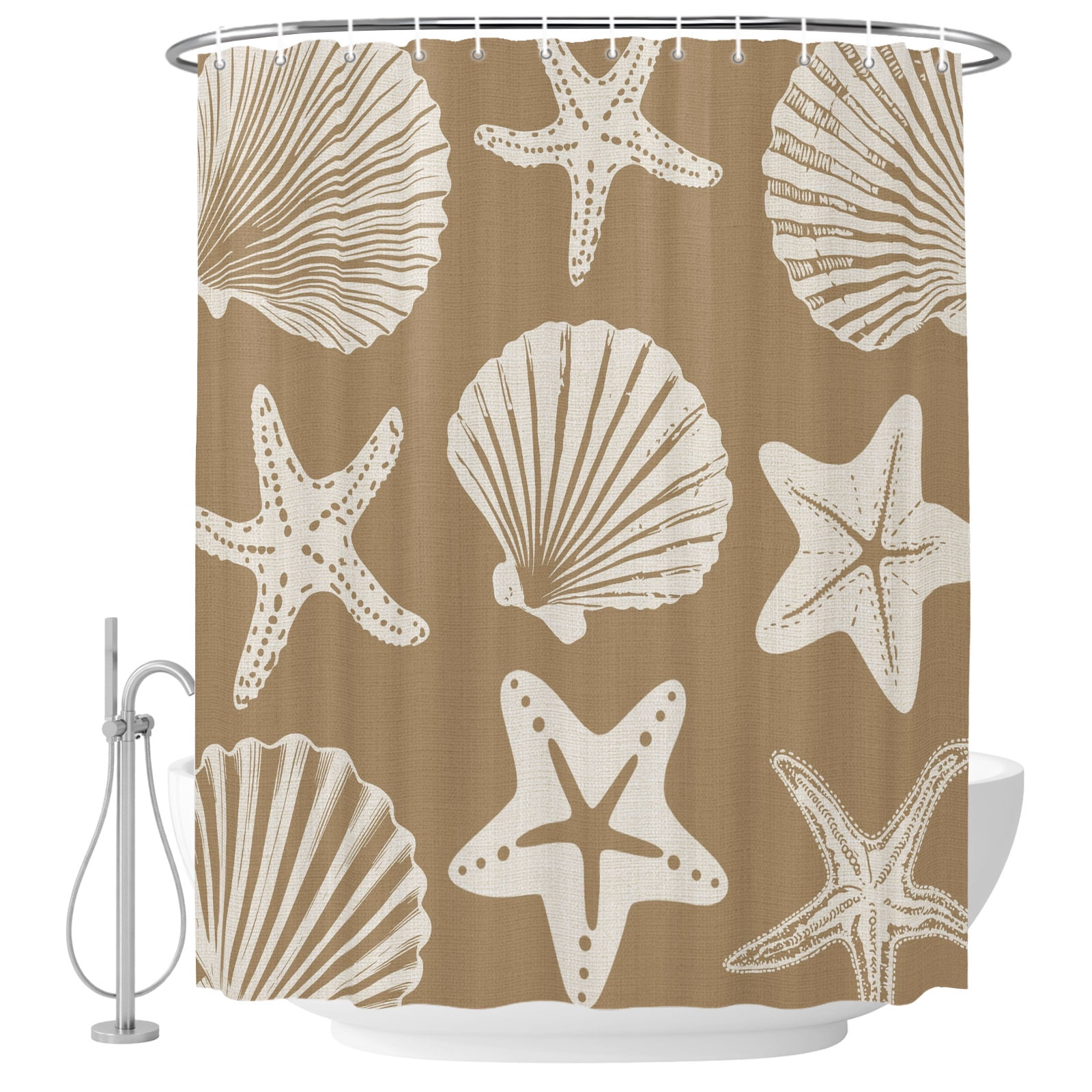Beige Coastal Shower Curtain for Bathroom, Starfish Shell Ocean ...