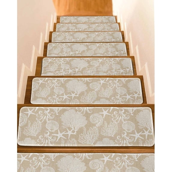 Beige Coastal Stair Treads Nautical Starfish Octopus Coral Summer ...