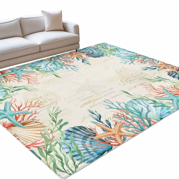 Beige Coastal Washable Rug 6x9 Area Rug for Living Room Bedroom Non ...