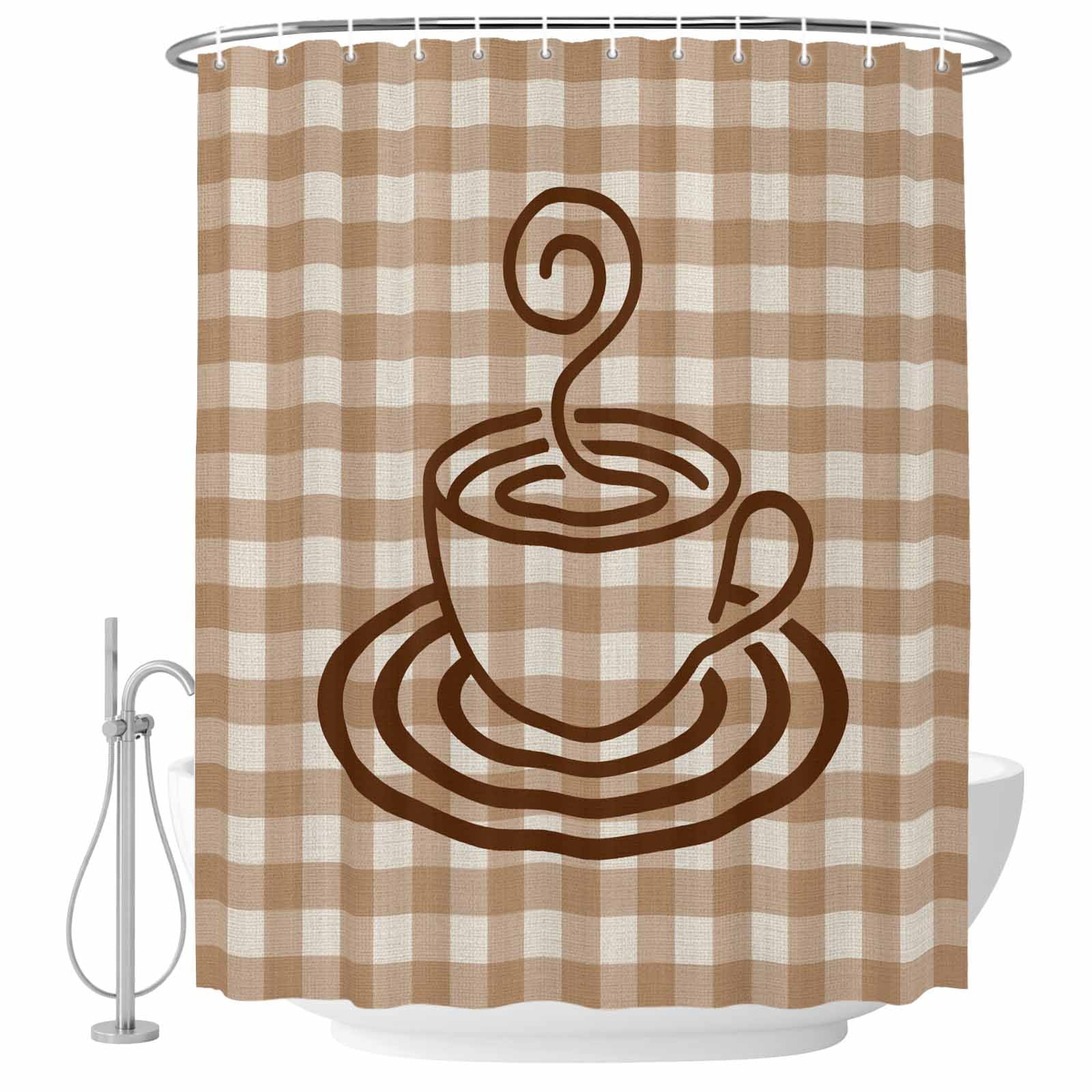 Beige Coffee Shower Curtain Set - 72" x 78" Washable Bathtub Curtain ...