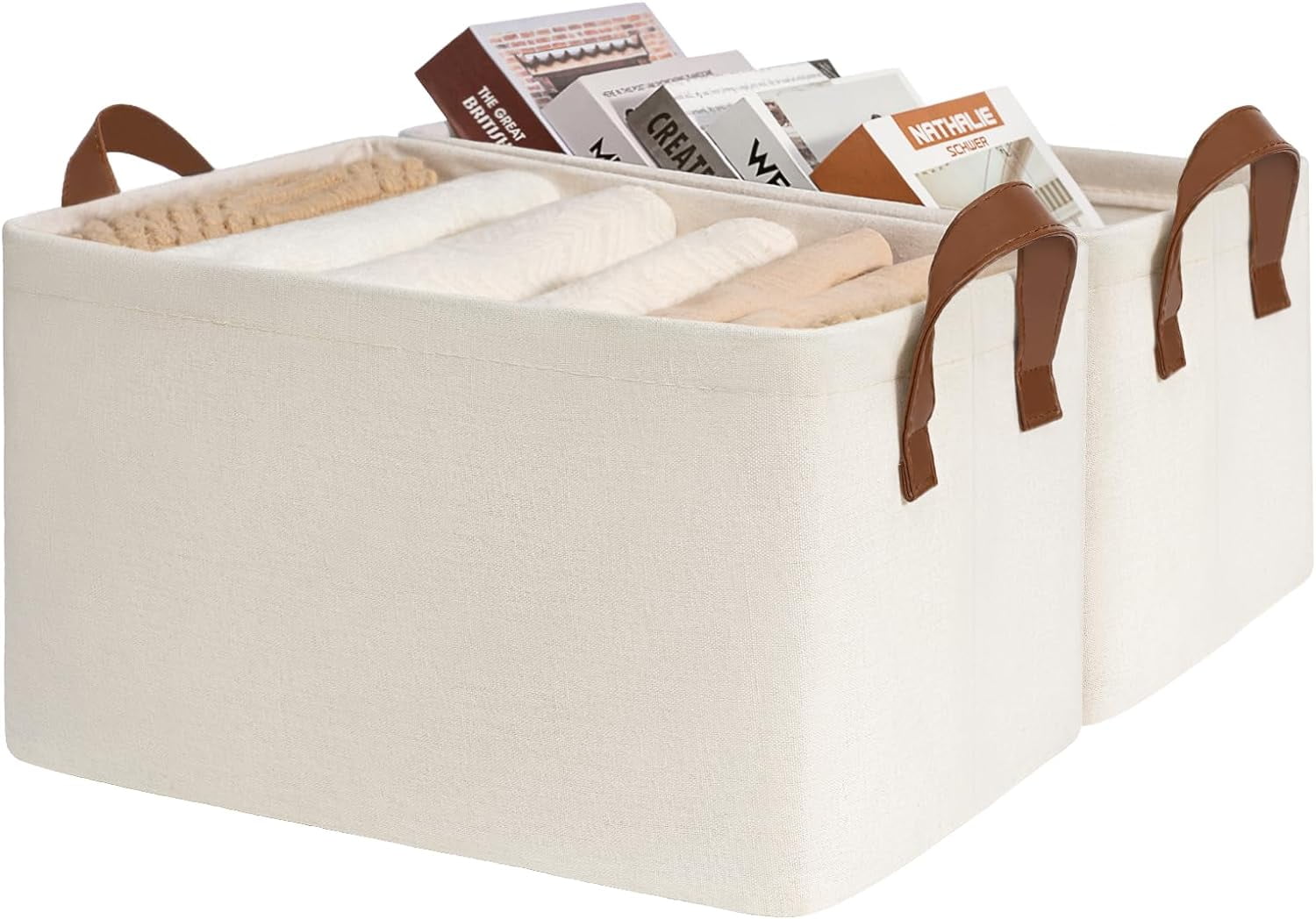 Beige Collapsible Storage Bins for Shelves, Rectangle Closet Organizers ...