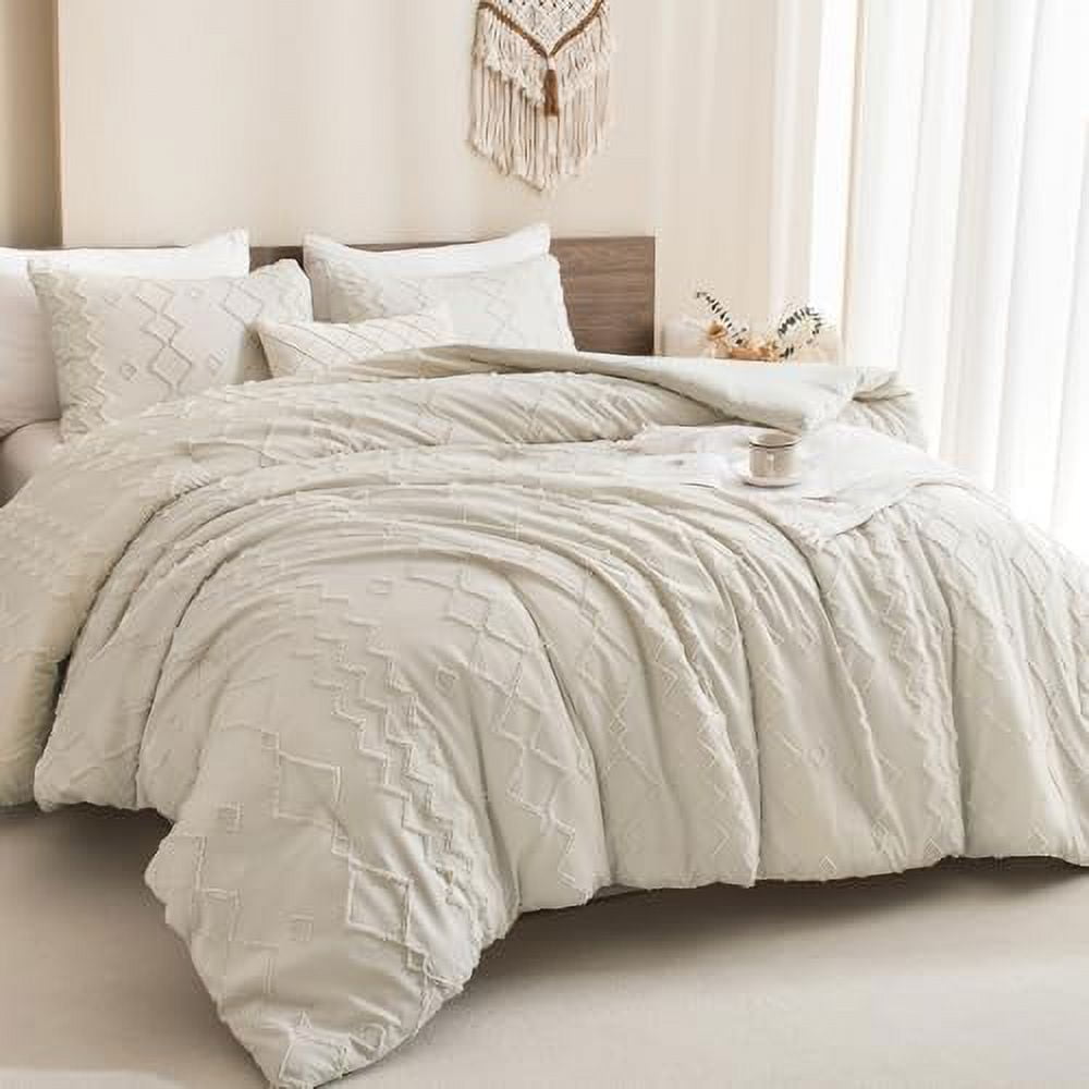 Beige Comforter Set California King, 3 Pieces Boho Textured Farmhouse ...