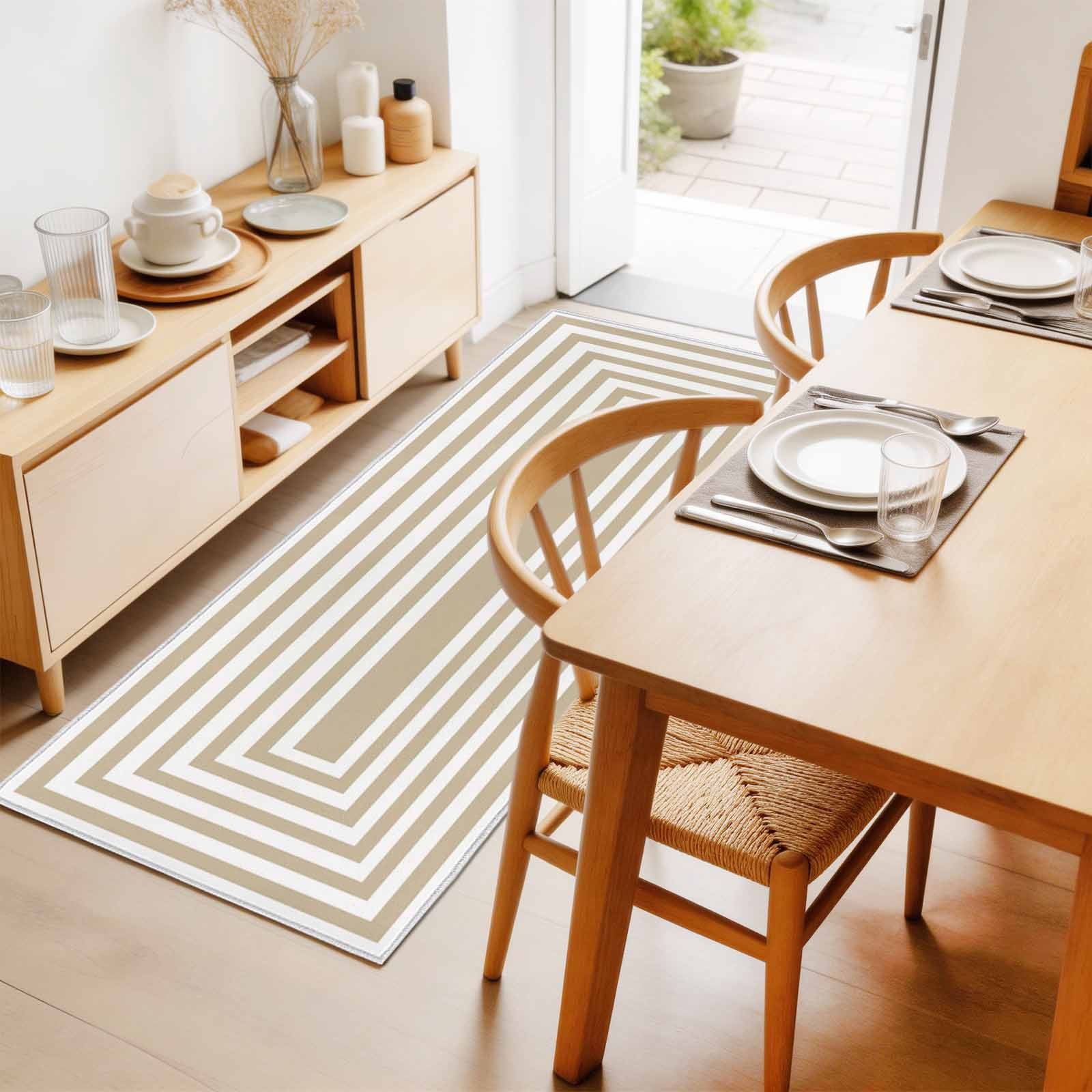 Beige Concentric Squares 2'x6' Runner Rug for Hallway Walkway Kitchen ...