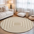 Beige Concentric Squares 4' Round Rug for Cozy Reading Nook Home Office ...