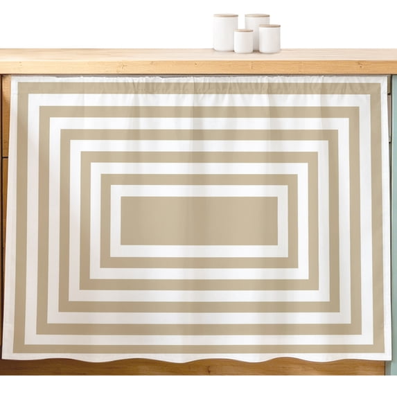 Beige Concentric Squares Cabinet Curtains 11"W x 13"L, Modern Abstract ...