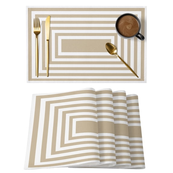 Beige Concentric Squares Cotton Linen Placemats Set of 8, Modern ...