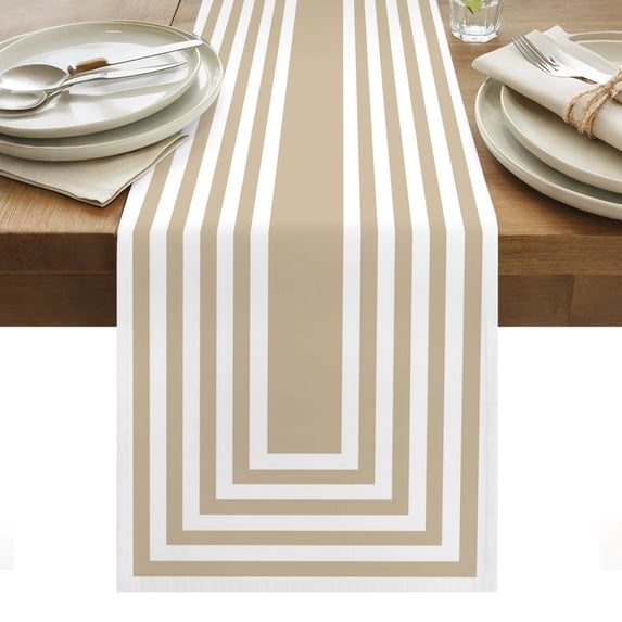 Beige Concentric Squares Cotton Linen Table Runner Modern Abstract ...