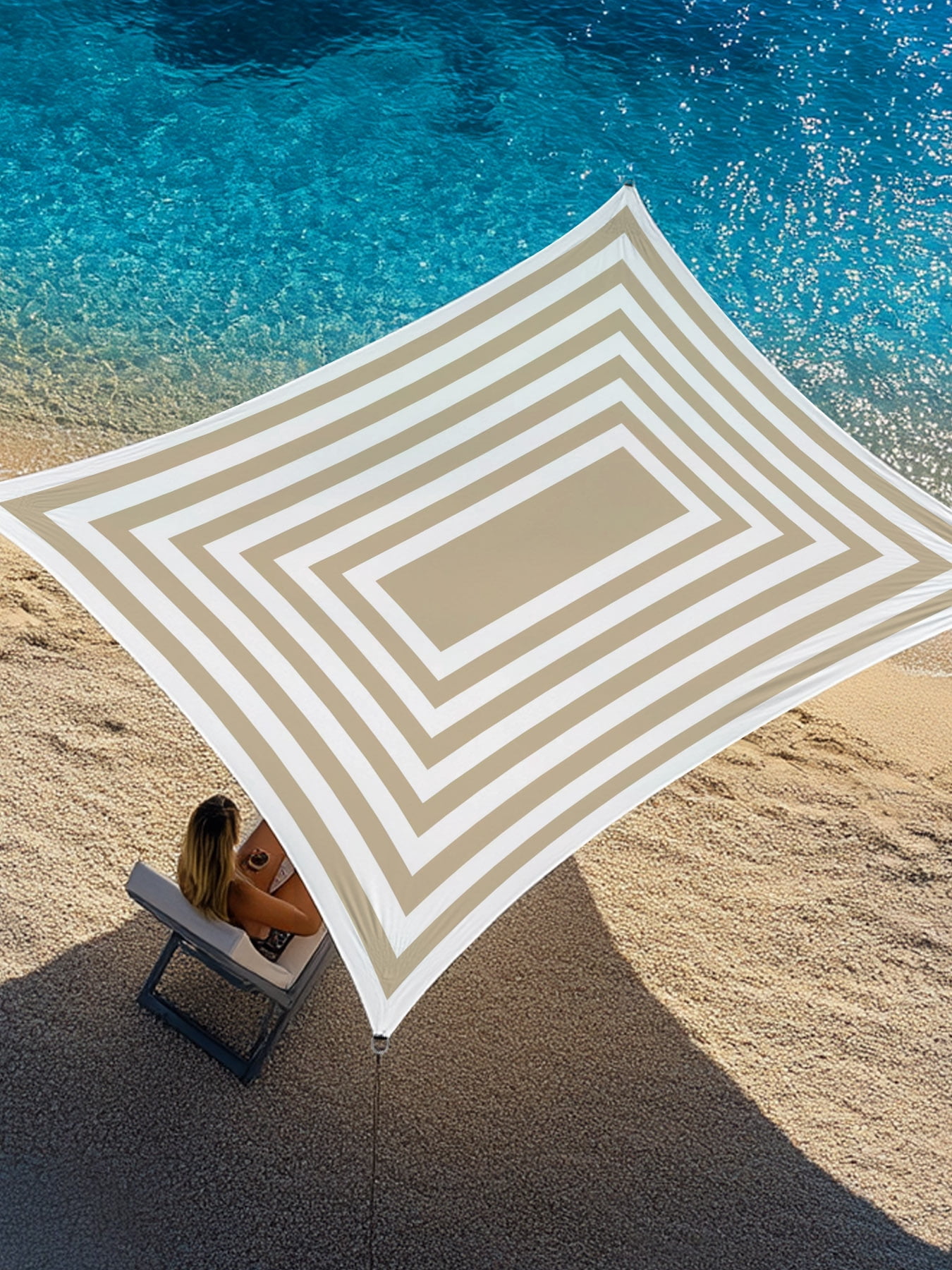 Beige Concentric Squares Sun Shade Sail 8' x 10', Modern Abstract ...