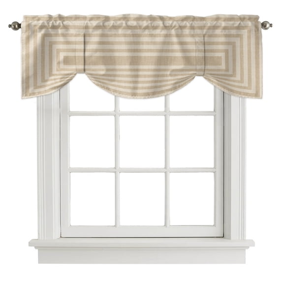Beige Concentric Squares Tie Up Valances Curtain, Vintage Abstract ...
