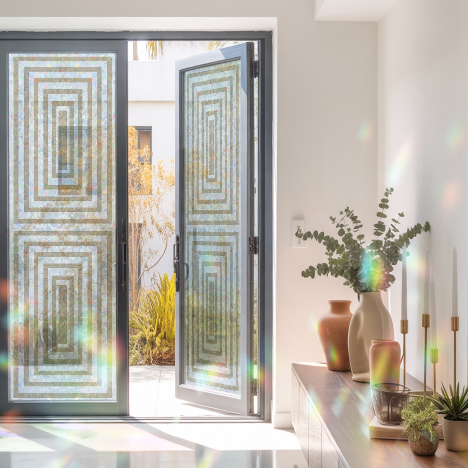 Beige Concentric Squares Window Privacy Film Modern Abstract Minimalist ...