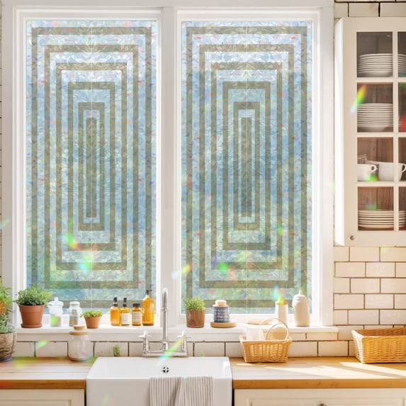 Beige Concentric Squares Window Privacy Film Modern Abstract Minimalist ...