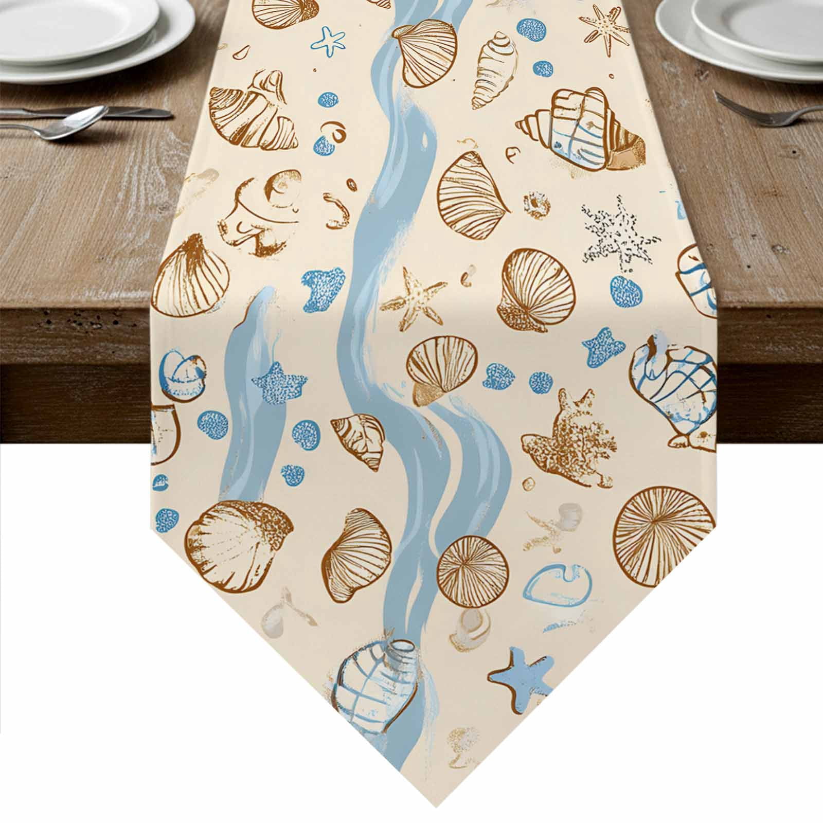 Beige Conch Coastal Table Runner Linen Burlap Table Runner 72 Inches ...