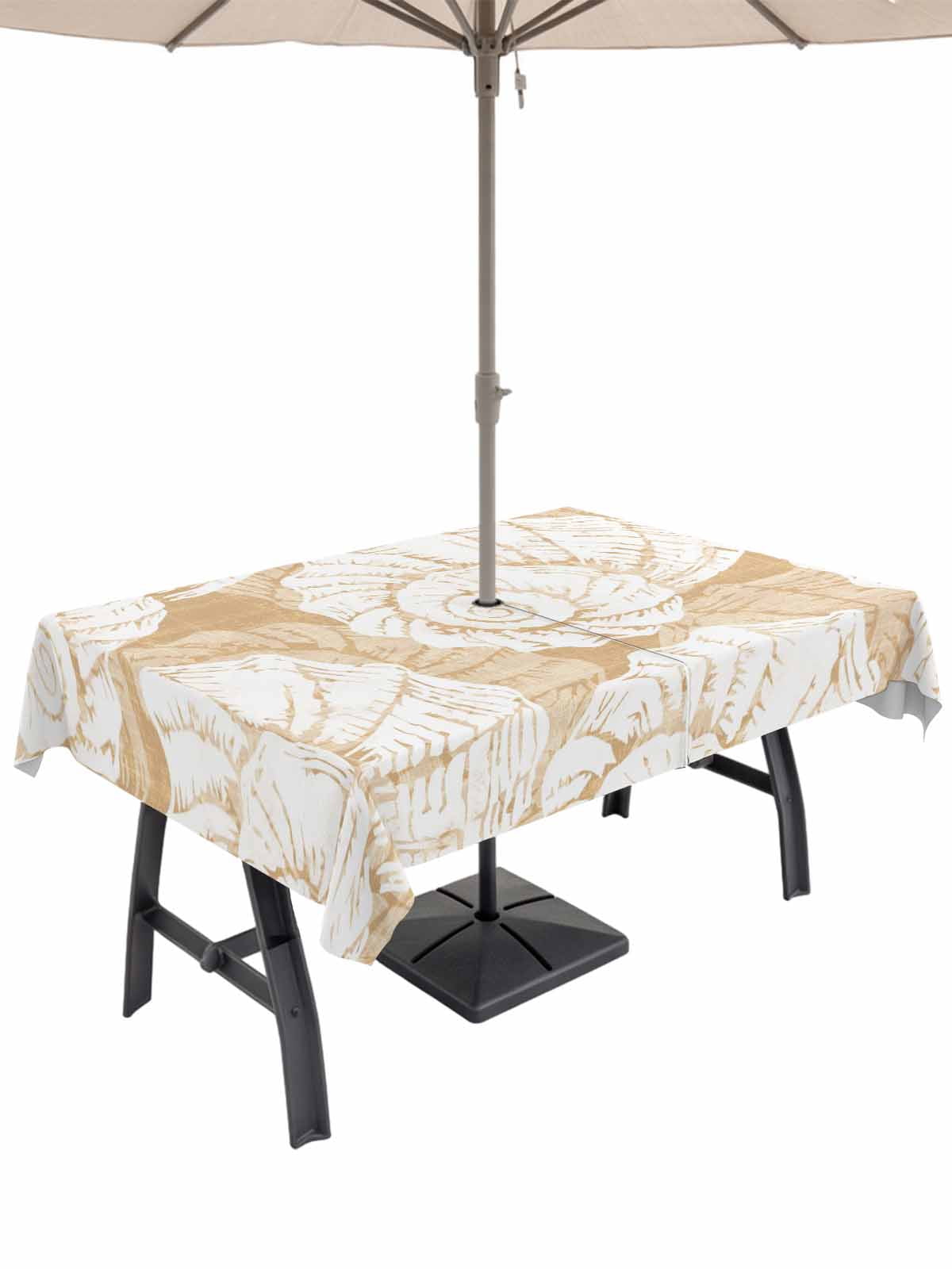 Beige Conch Rectangle Outdoor Tablecloth with Umbrella Hole Coastal ...
