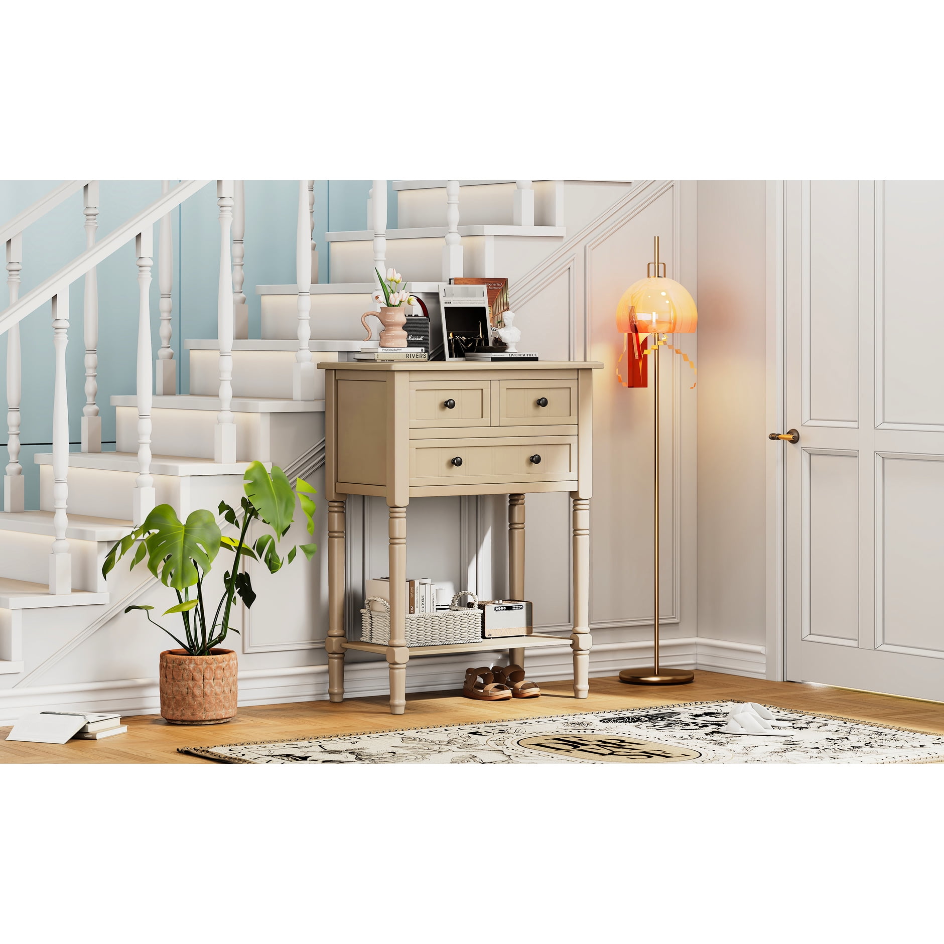 Beige Console Table With Storage Traits And Fashion Living Room Drawers ...