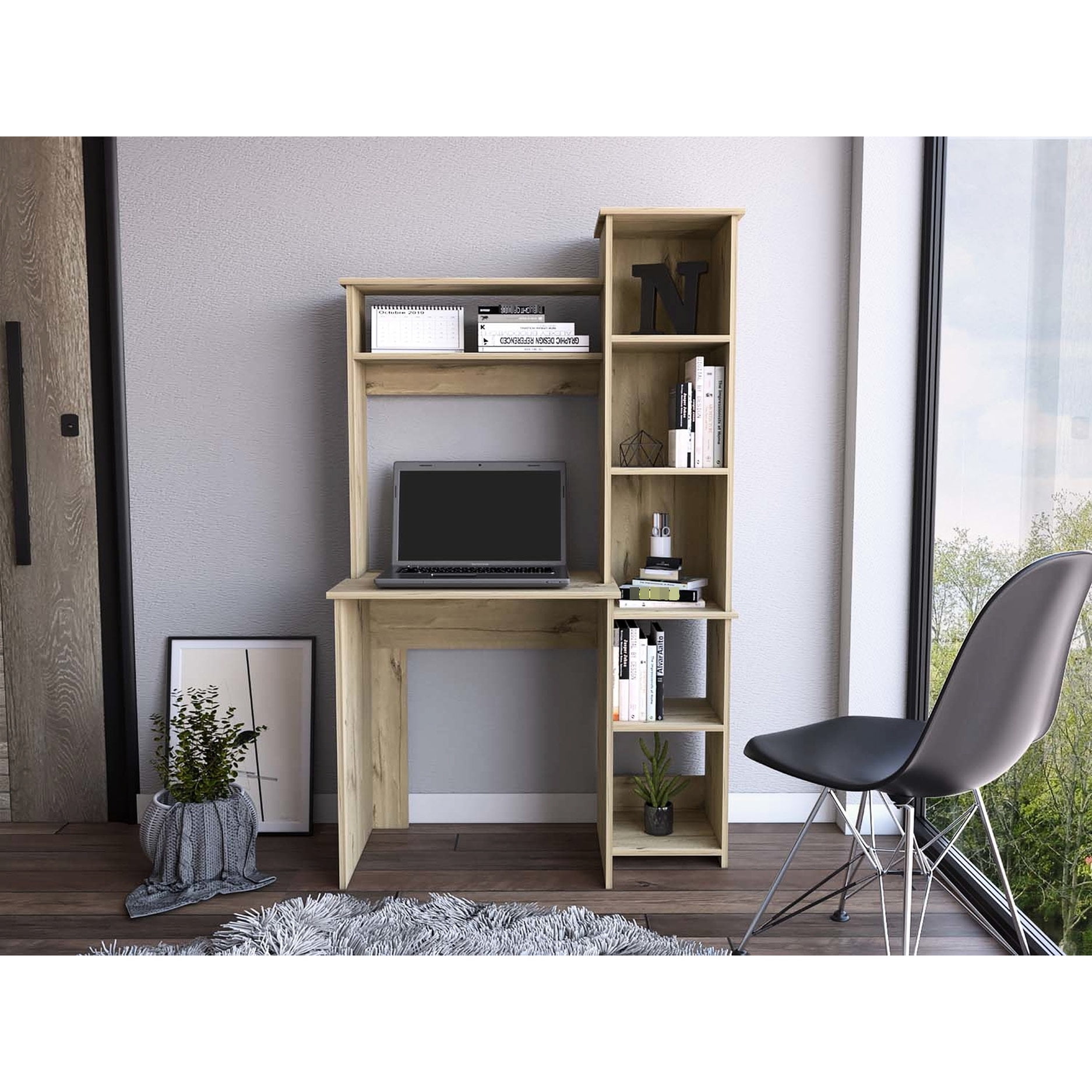 Beige Rectangular Desk with Melamine Filler for Office Computing Needs ...