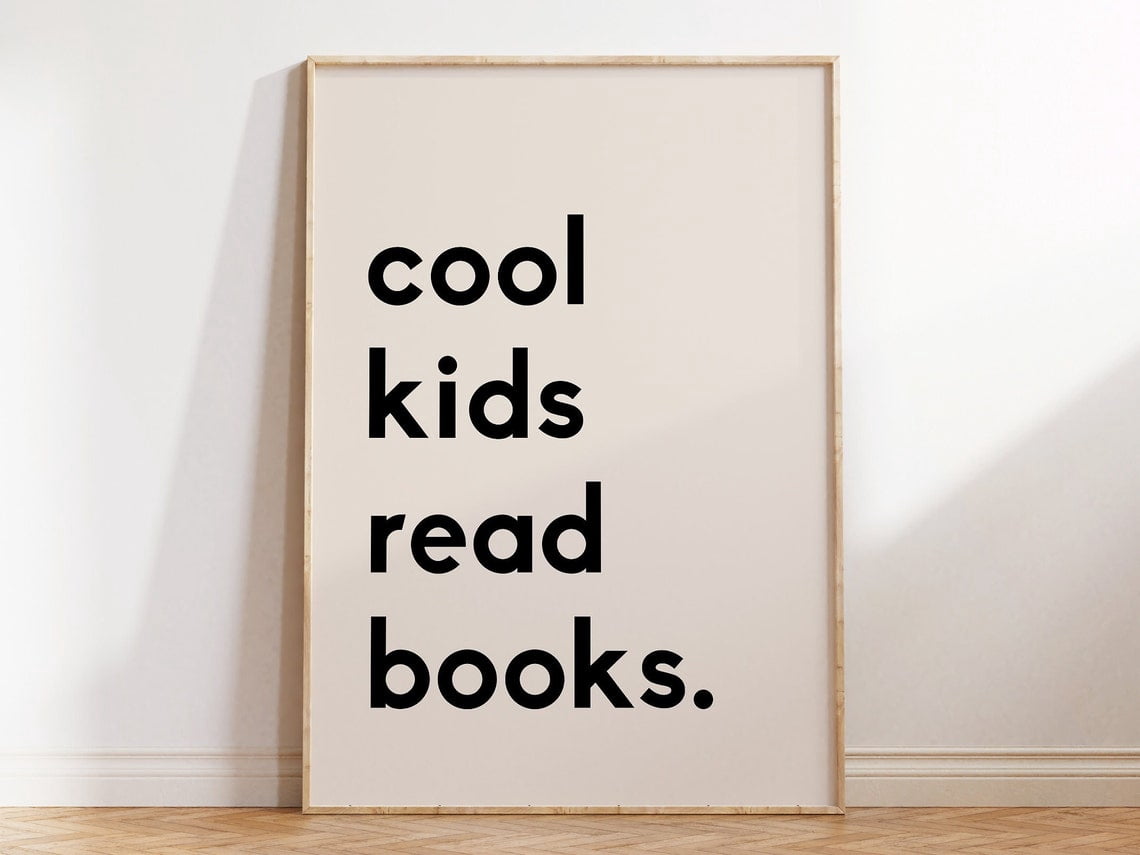 Beige Cool Read Books Illustration Wall Art Playroom Classroom Decor ...