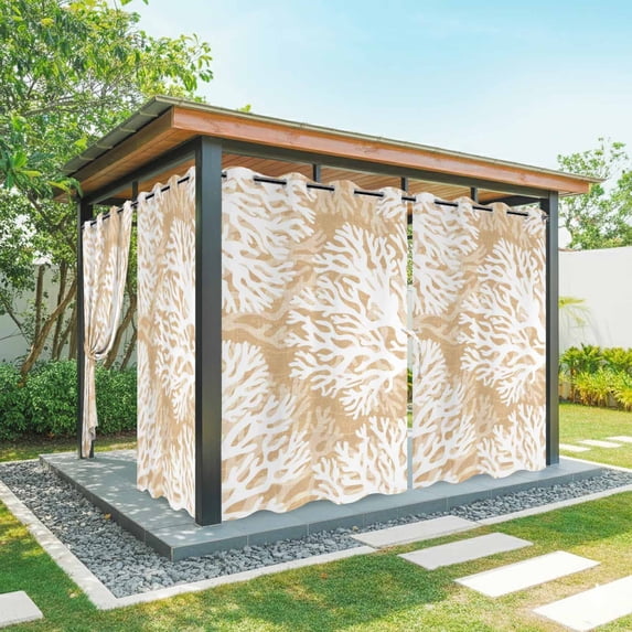 Beige Coral Outdoor Curtains for Patio, Coastal Ocean Beach Summer ...