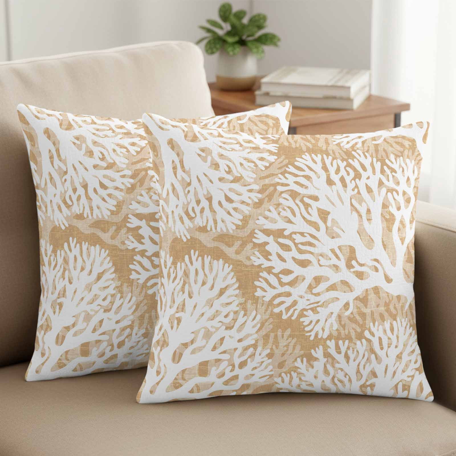 Beige Coral Pillow Covers Set of 2, Coastal Ocean Beach Summer Nautical ...