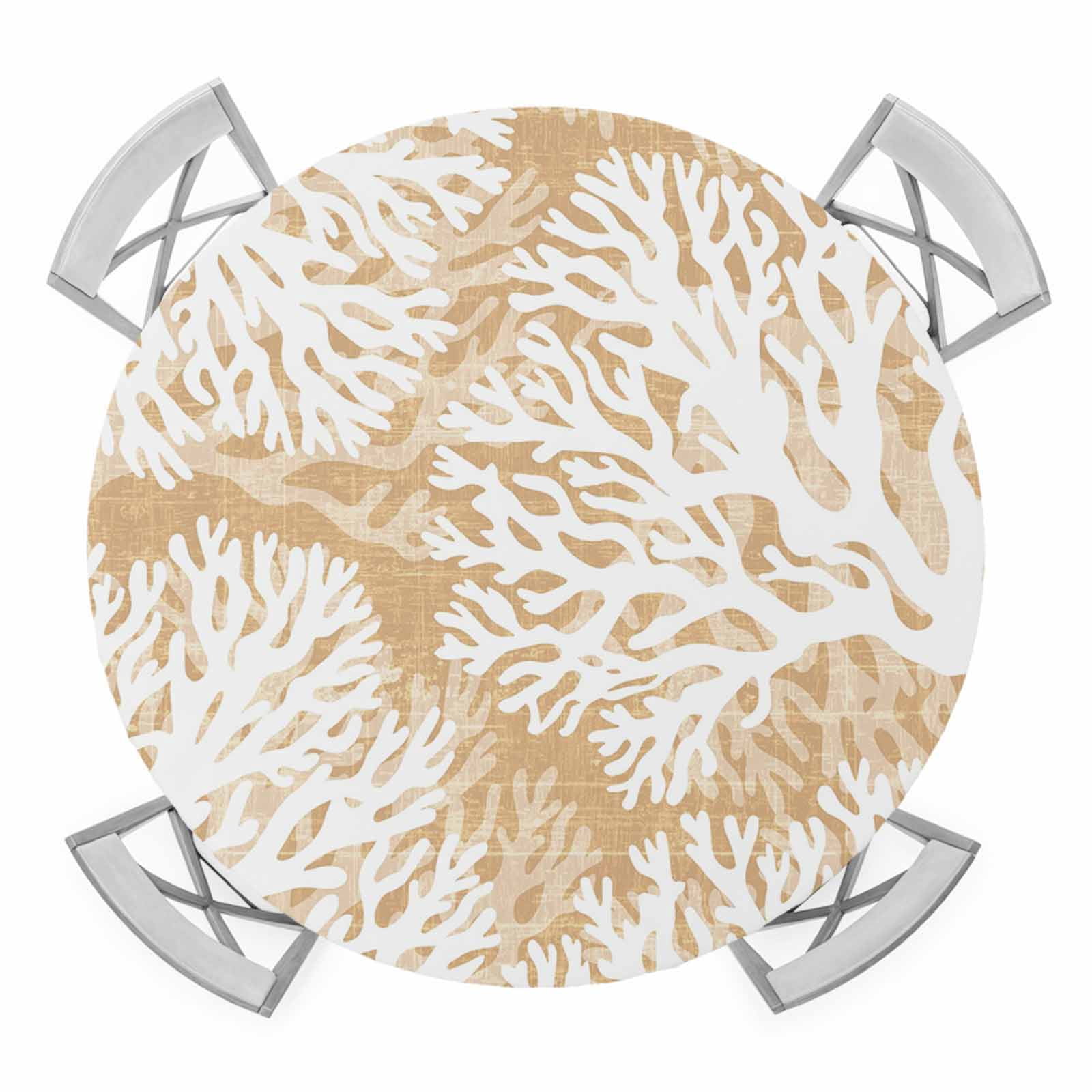 Beige Coral Round Table Cover, Coastal Ocean Beach Summer Nautical ...