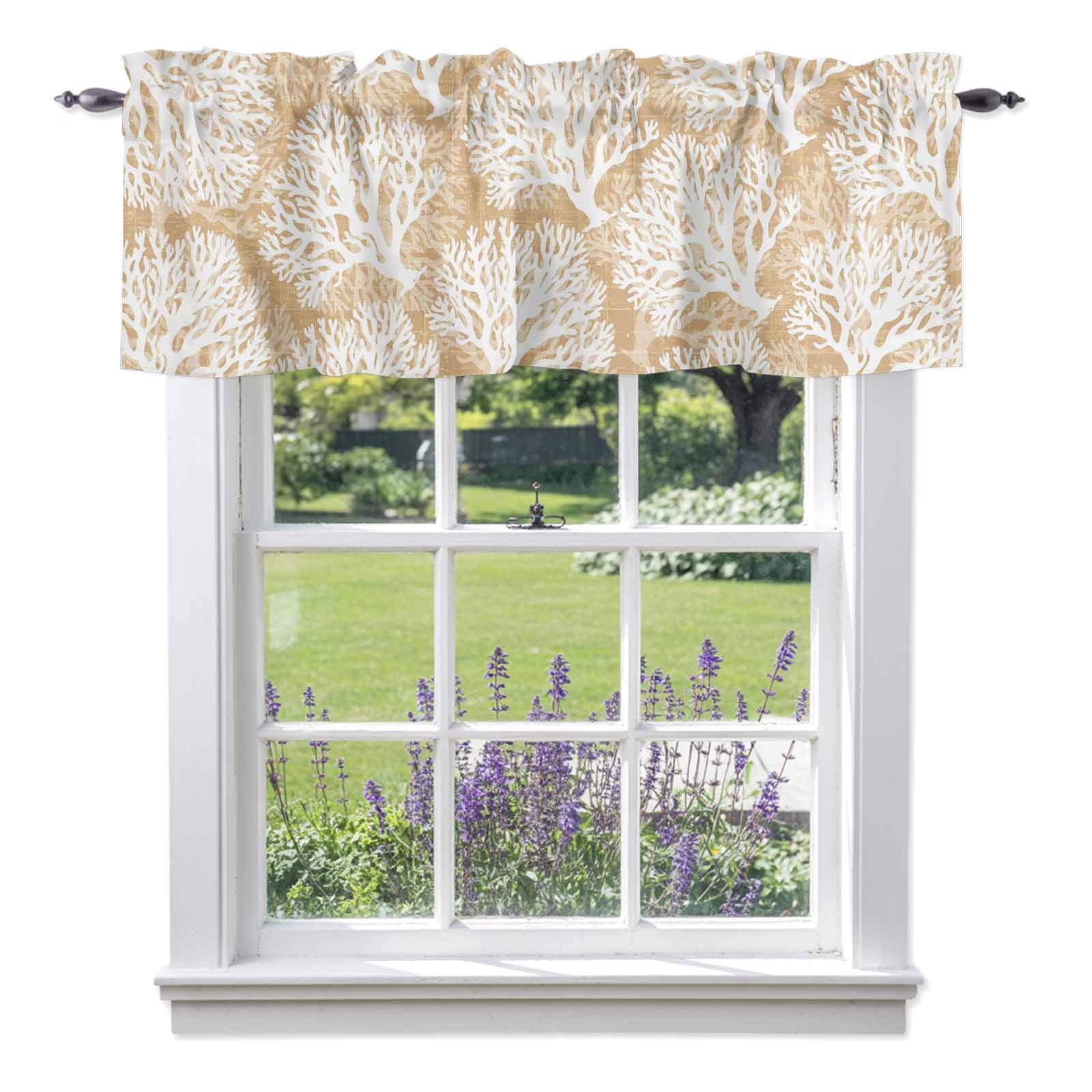 Beige Coral Valances for Windows, Coastal Ocean Beach Summer Nautical ...