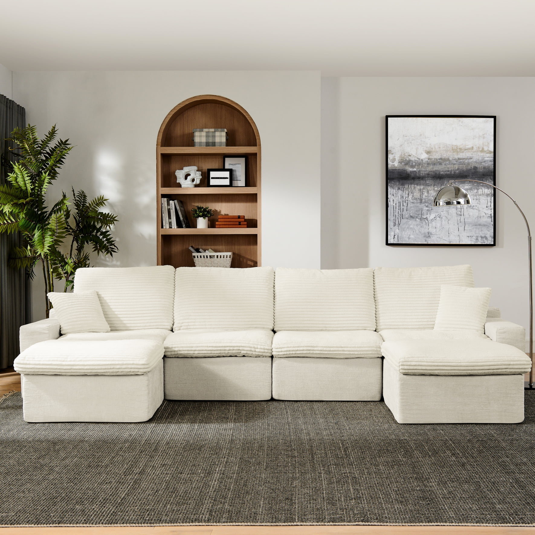 Beige Corduroy Modular Sofa with No Assembly / Soft Seats for ...
