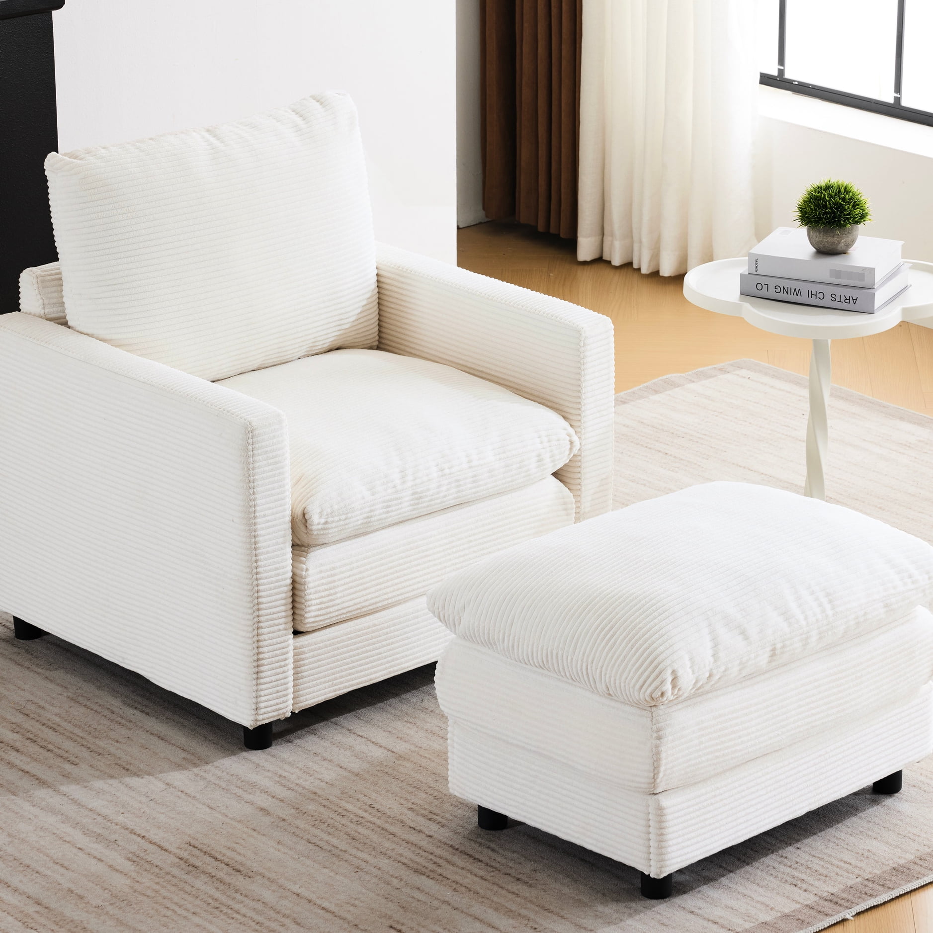 Beige Corduroy Sleeper Chair With , Comfortable Armchair For Living ...