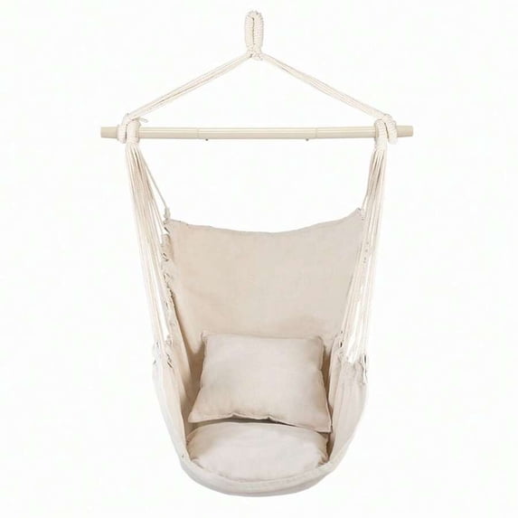 Beige Cotton Hammock Swing Chair With Pillow Hanging Rope Porch Seat ...