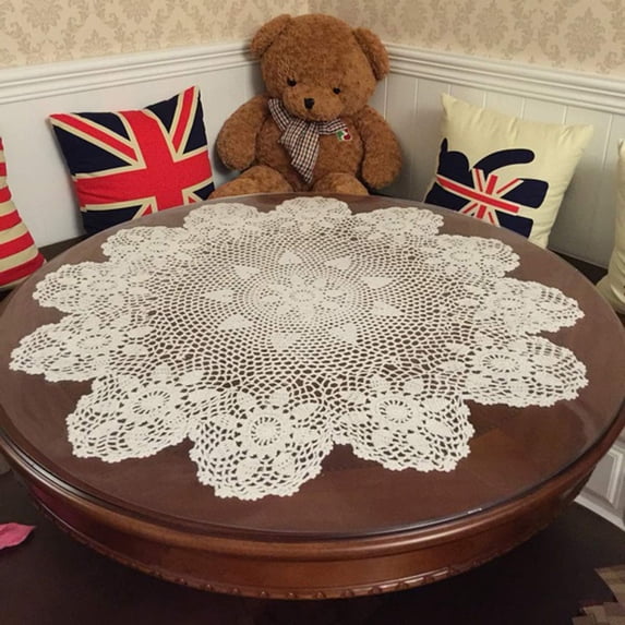Beige Cotton Handmade Crochet Lace Tablecloth Doilies Round 24 Inch ...